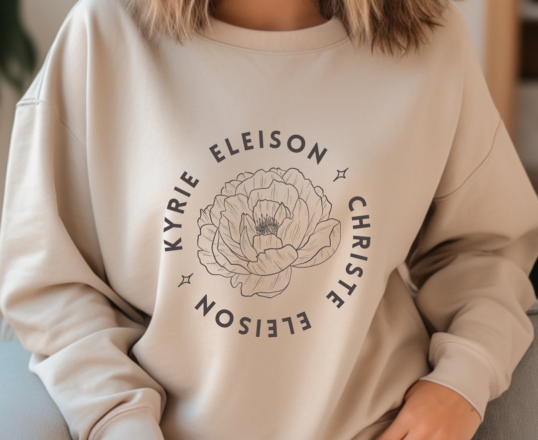 Catholic Sweatshirt Kyrie Eleison Christe Eleison Minimalist Floral Design Catholic Crewneck ...