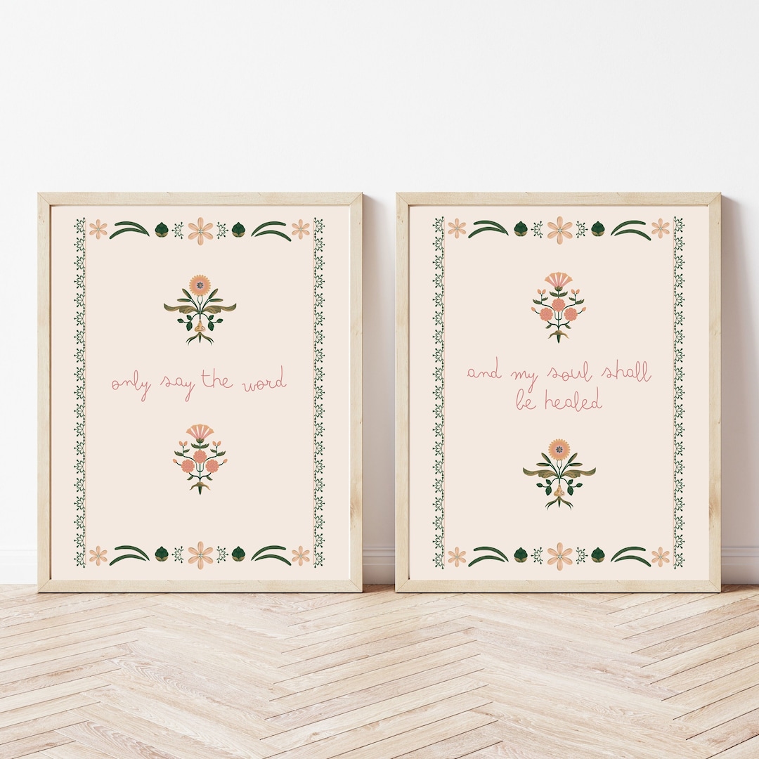 Catholic Printable Whimsical Pink and Green Flower Wall Art Prints ...