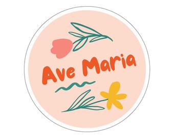 Hail Mary Catholic Sticker Blue & Gold Floral Christian Sticker ...