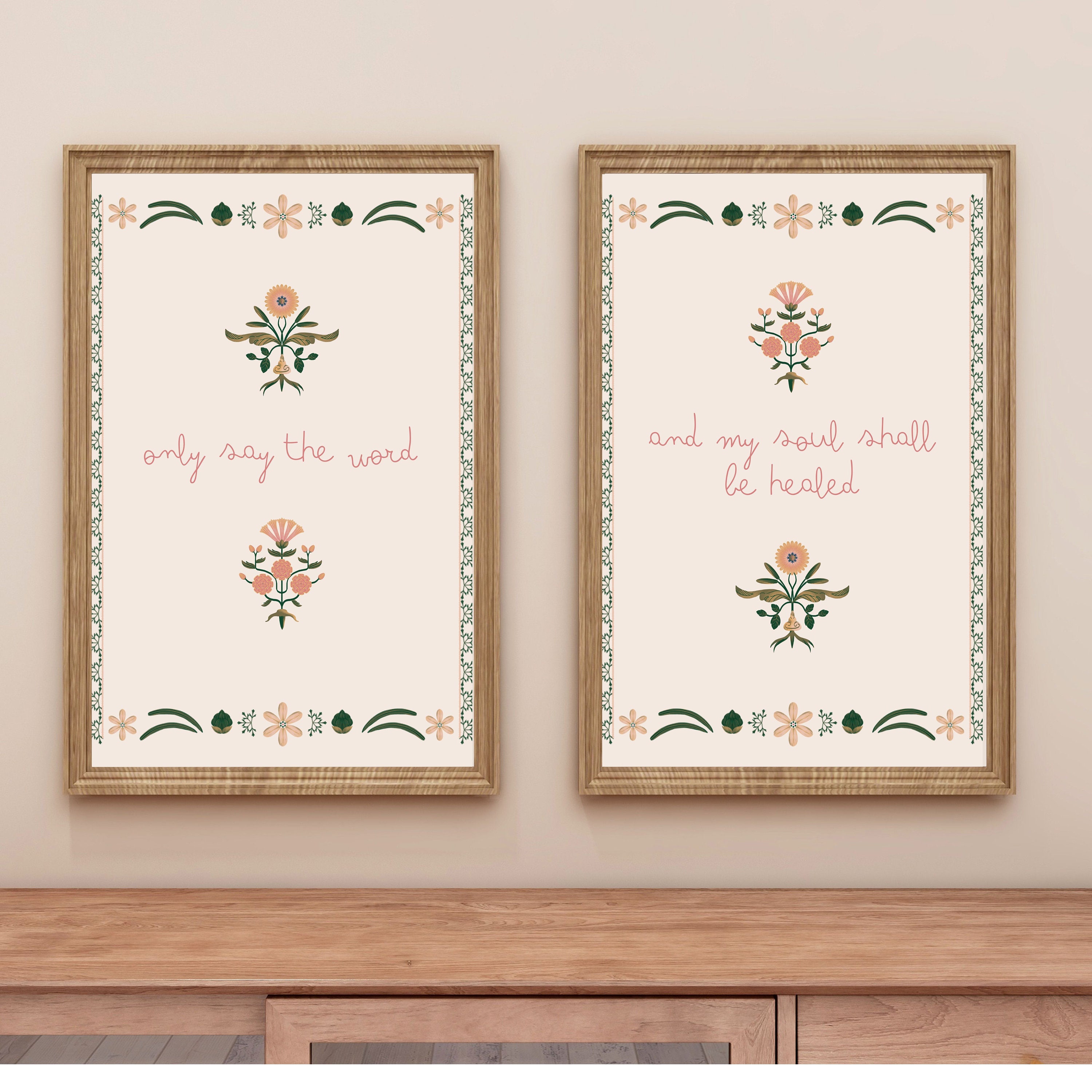 Catholic Printable Whimsical Pink and Green Flower Wall Art Prints ...