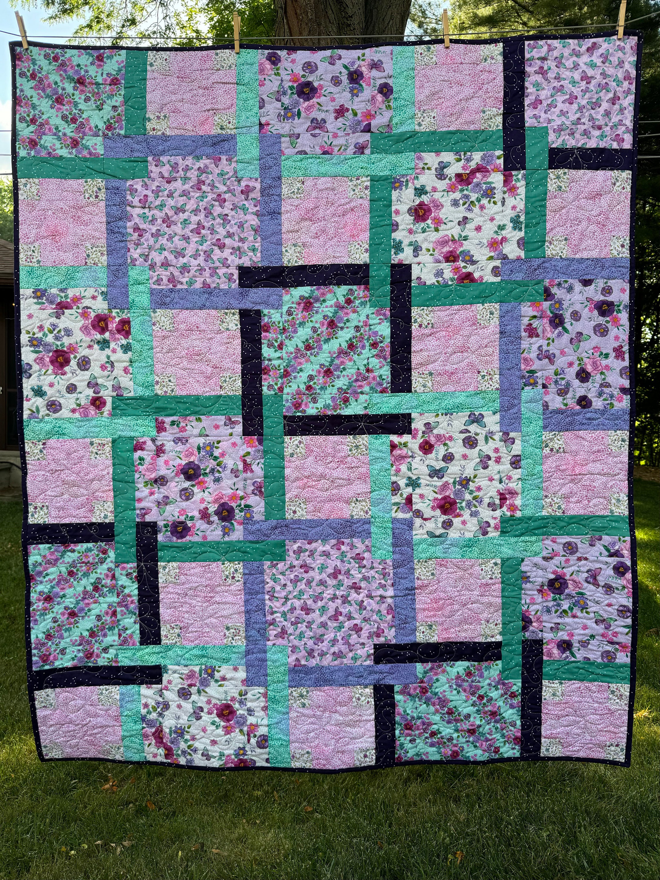 Spring in Full Bloom Quilted Throw|floral|pinks|purple|lavender ...
