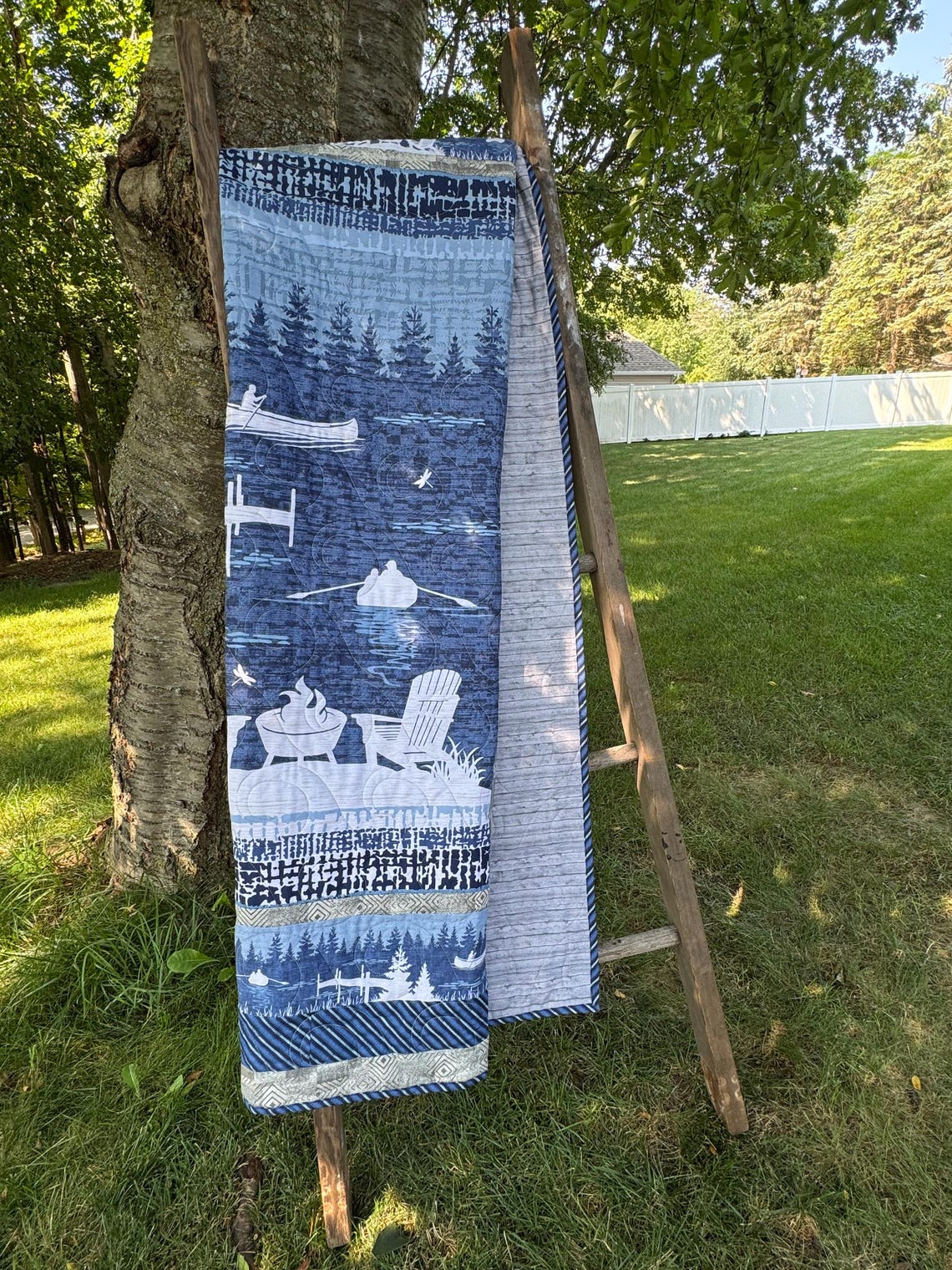 Lake Life#1|quilt|throw|blue|outdoors|oars|row Boat|canoe|fire|dock ...