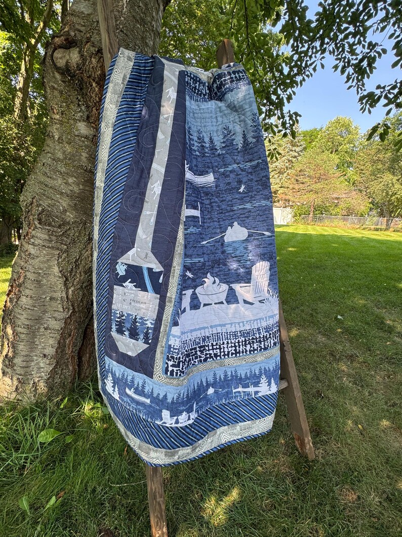 Lake Life#1|quilt|throw|blue|outdoors|oars|row Boat|canoe|fire|dock ...