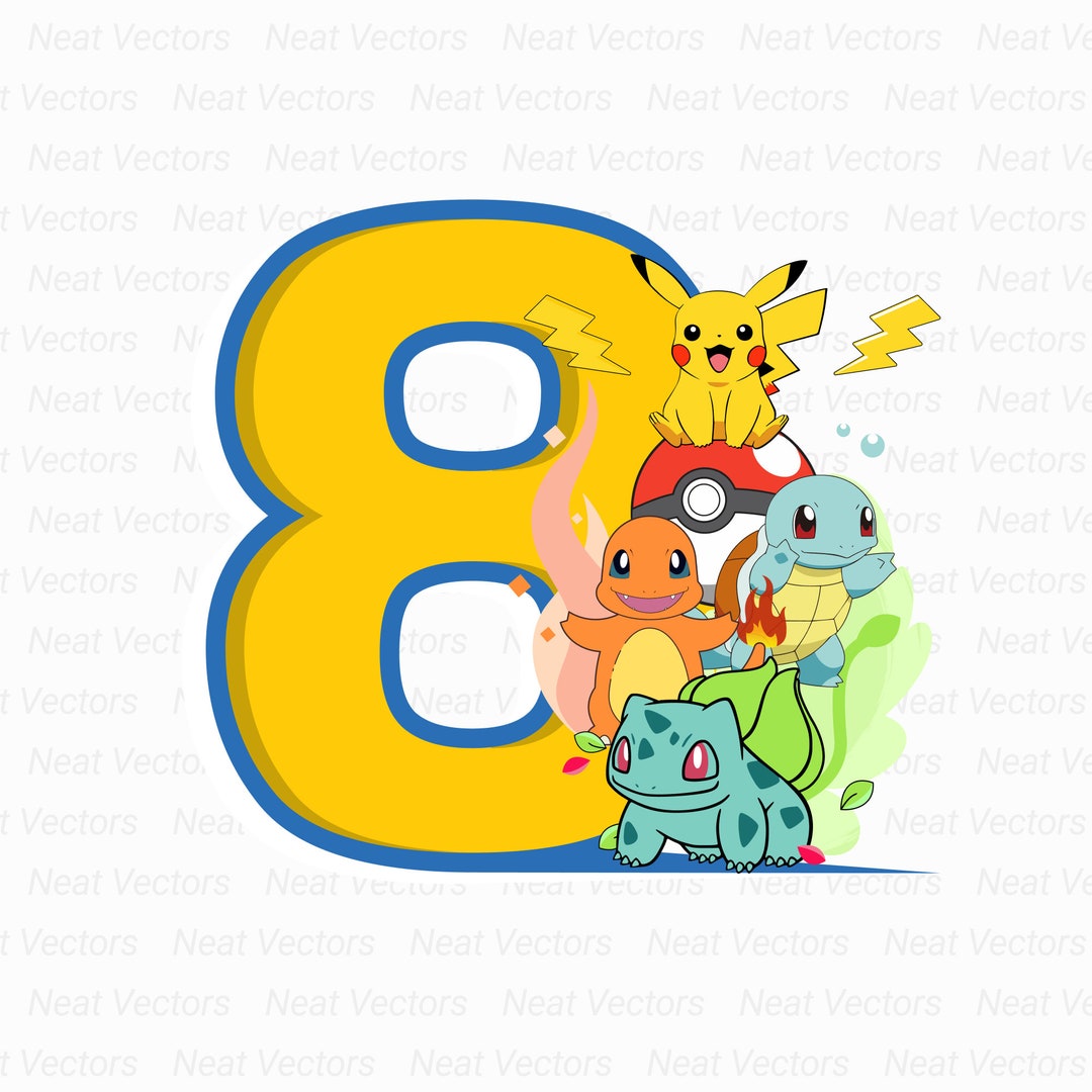 Pikachu, Pikachu Birthday Design, Age 8, SVG, PNG, JPG, Digital ...