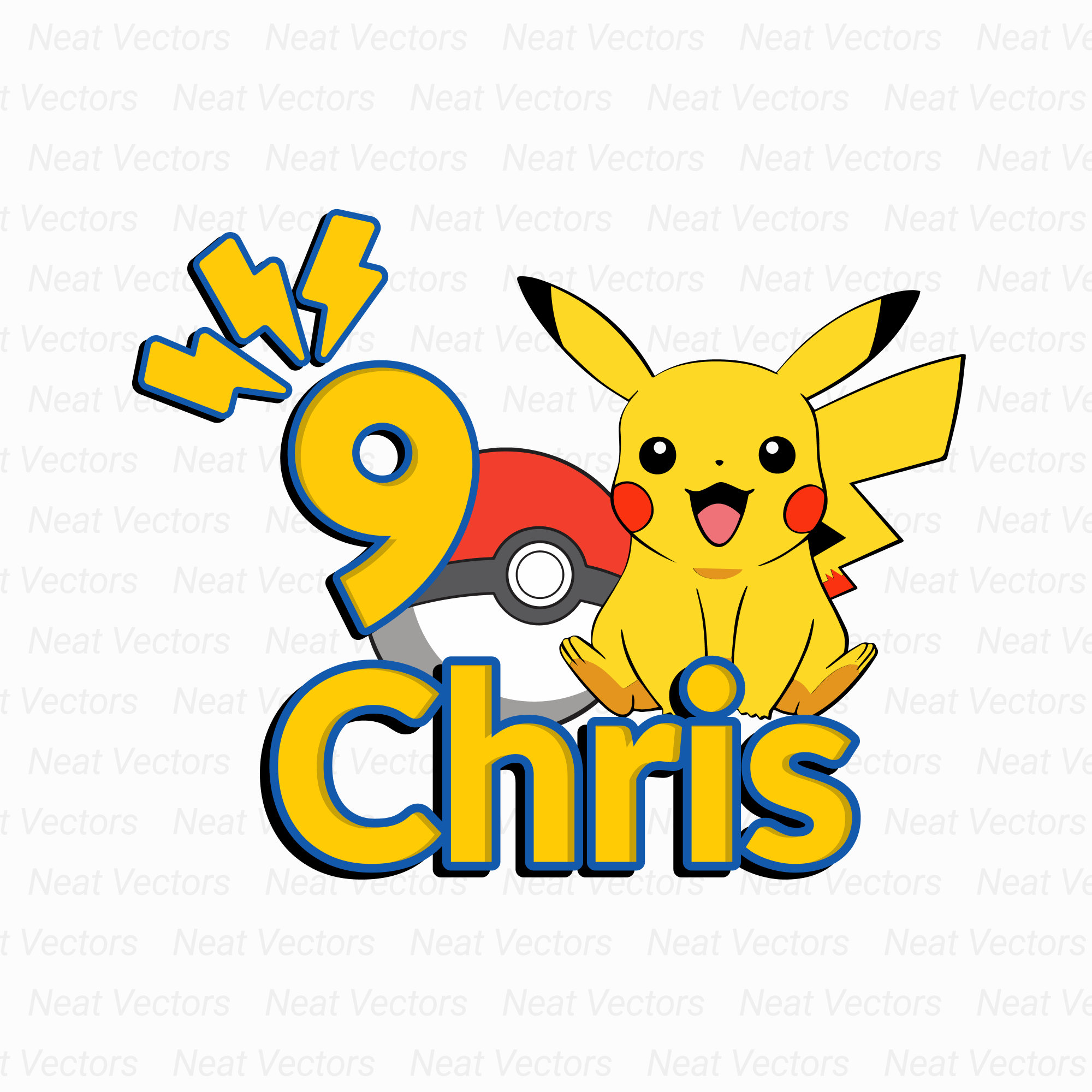 Pikachu, Custom Pikachu Birthday Design, Personalized, SVG, PNG, JPG ...