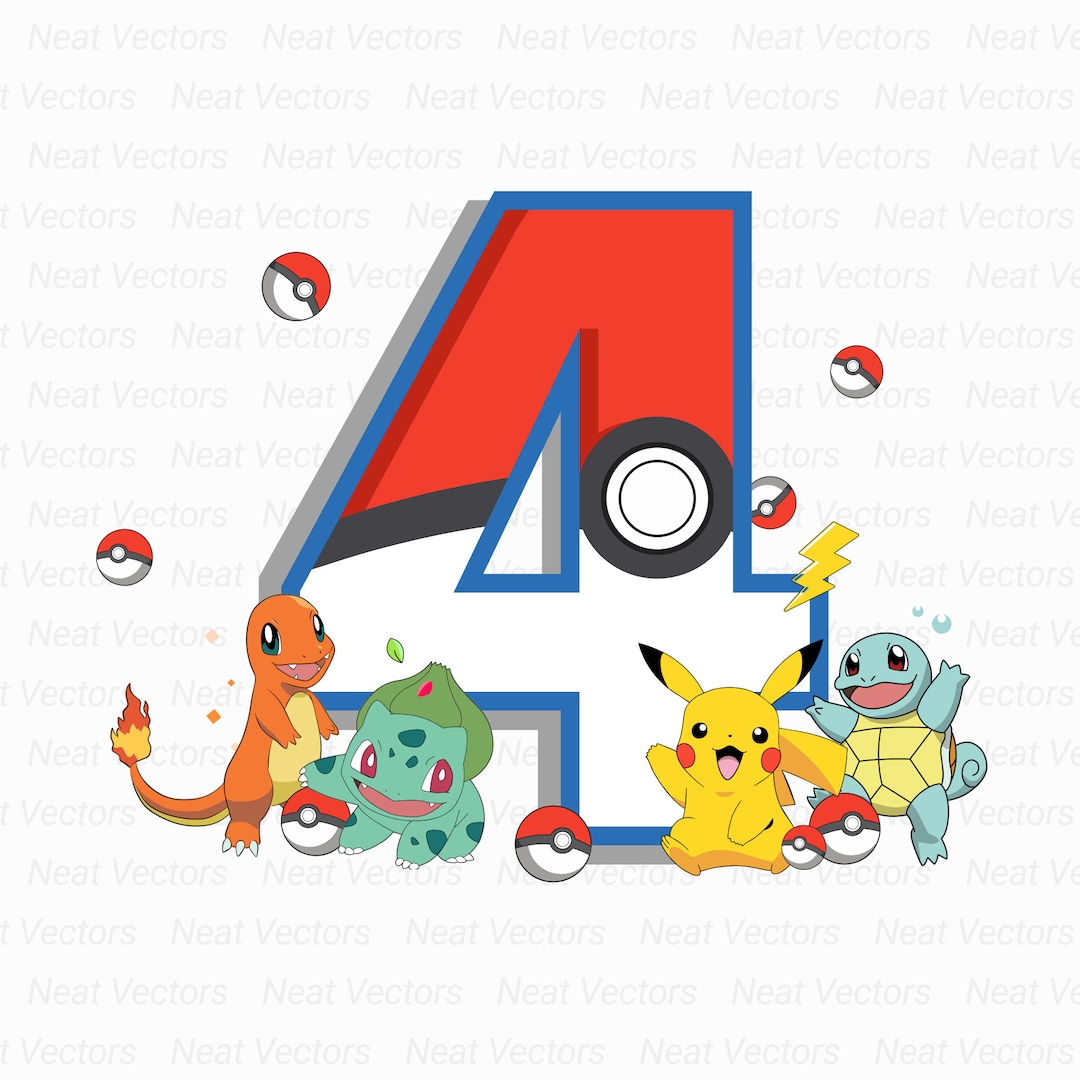 Pikachu Birthday Svg, Birthday Boy, Pokemon Age 4, PNG, JPG, Digital ...