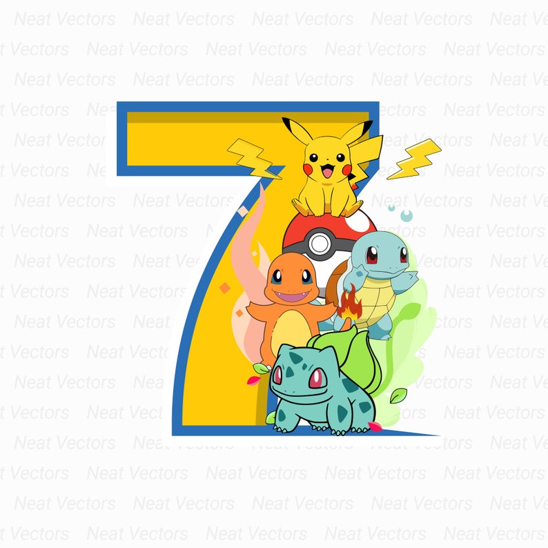 Pikachu, Diseño de cumpleaños de Pikachu, 7 años, SVG, PNG, JPG ...