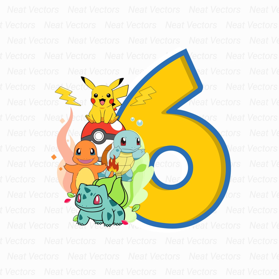 Pikachu, Pikachu Birthday Design, Age 6, SVG, PNG, JPG, Digital ...
