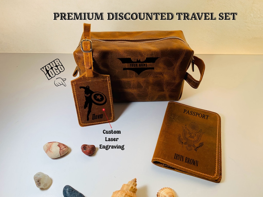 Personalized Leather Travel Set: Passport Holder, Dopp Kit & Luggage ...