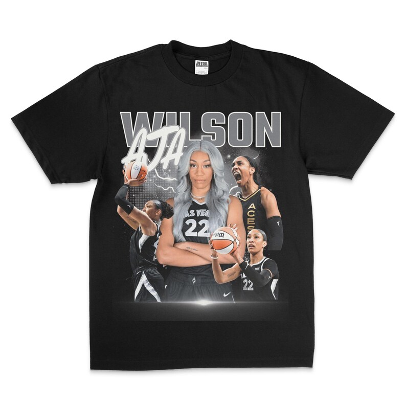 AJA Wilson Basketball Collage PNG, 90s Hip Hop Rap Tee Design (300 DPI ...