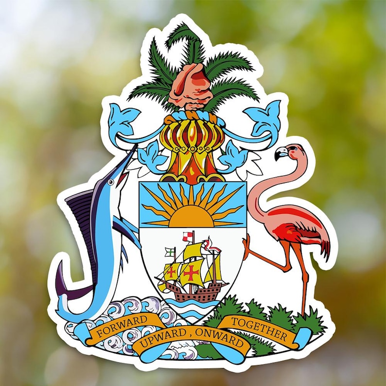 Bahamas Coat of Arms Emblem Sticker, Vinyl Decal, for Laptop Car, Book ...