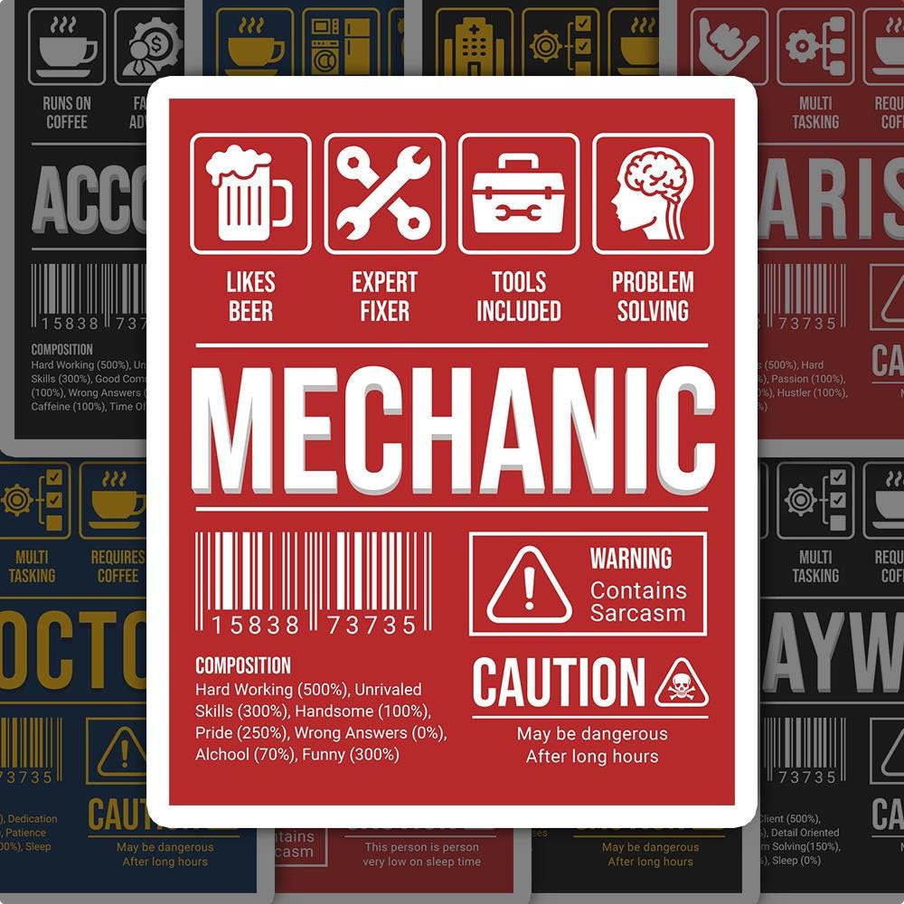 Mechanic Sticker Waterproof, Job Sticker for Laptop Car, Book, Water ...