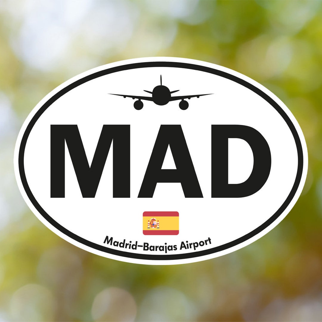 Madrid Sticker Oval Vintage, Spain Airport Luggage Sticker Waterproof ...