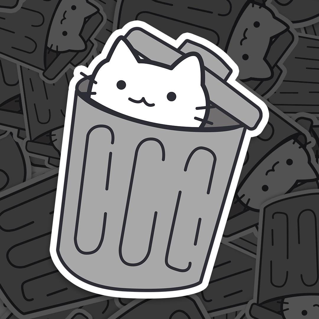 Garbage Can Cat Meme Sticker, Cat Sticker for Laptop Car, Book, Water ...