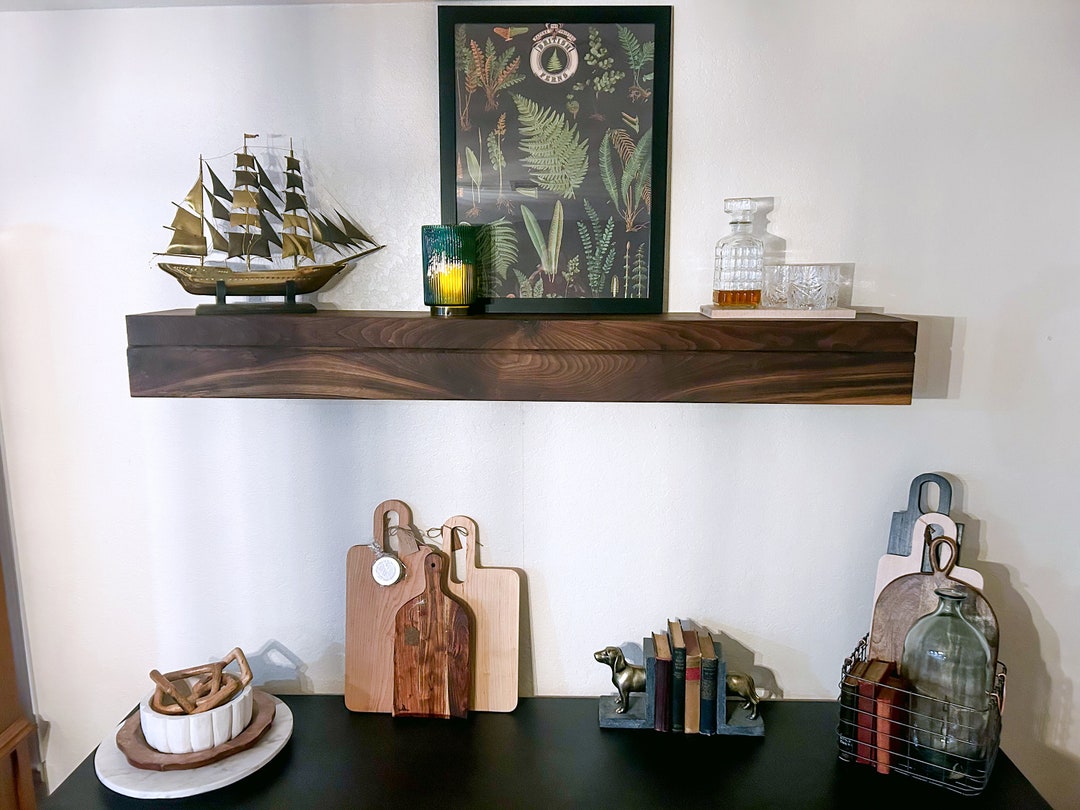 64 Black Walnut Concealment Mantle Floating Shelf Home Security Shelf ...