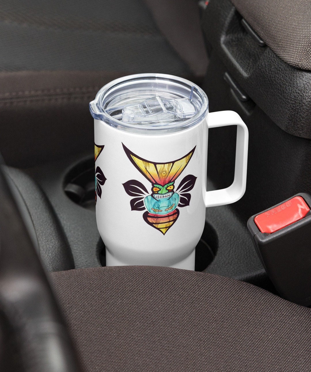 Rebel Aesthetic Straitjacket Art Travel Mug With Handle, Crazy Tiki Bee ...