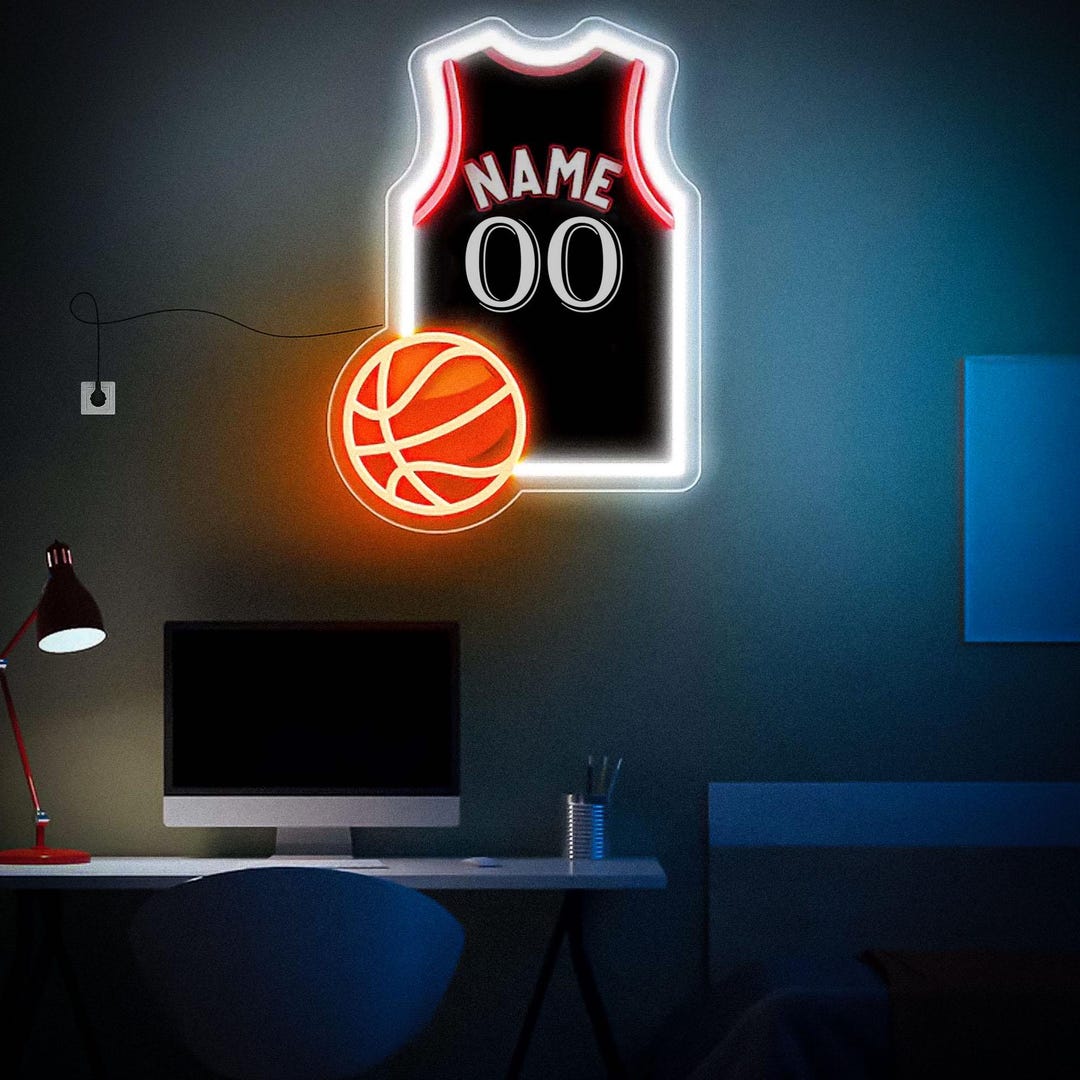 Custom Basketball Neon Sign, Personalized Basketball Jersey Neon Sign ...