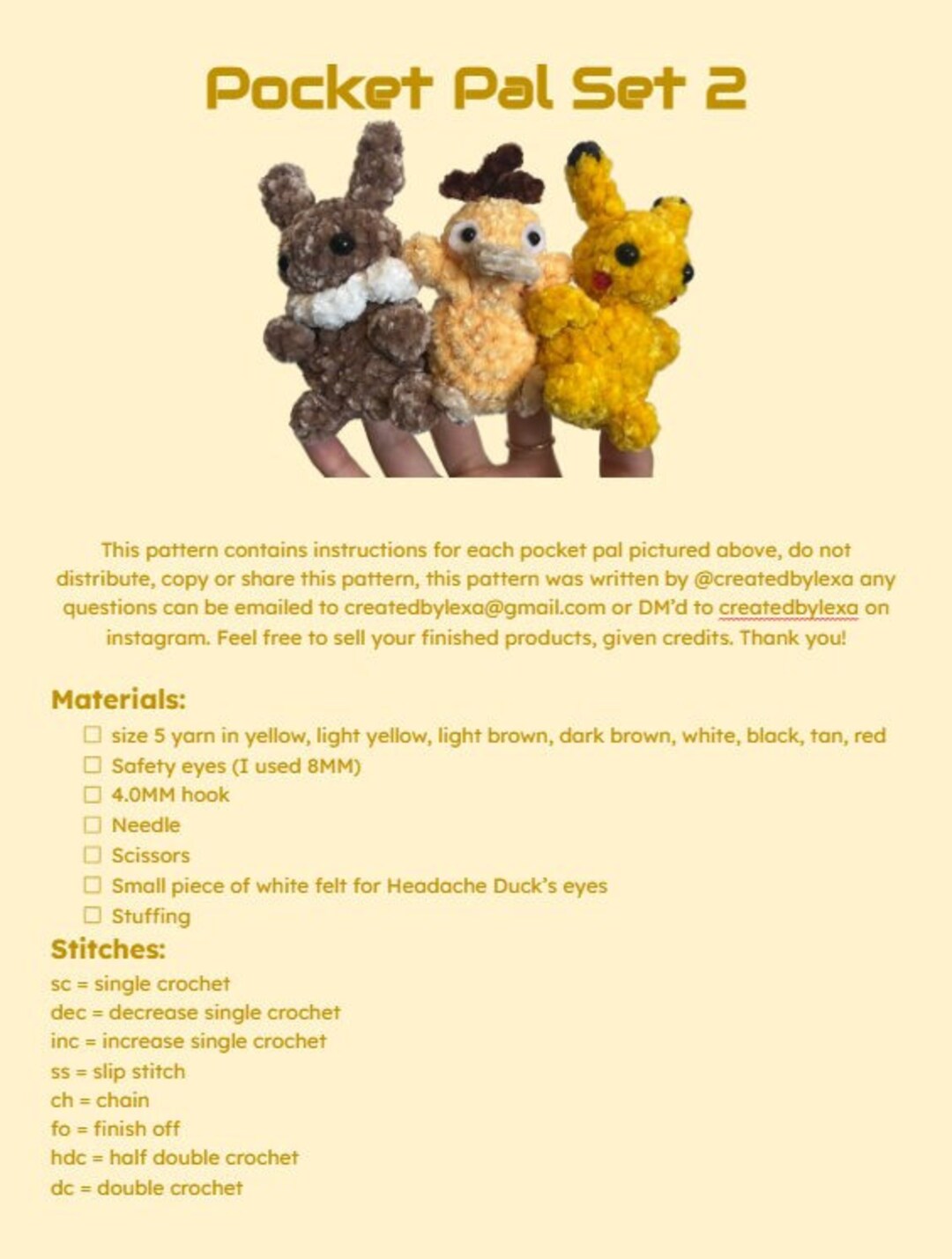 Pocket Pal Set 2 Crochet Pattern **digital Download Only** - Etsy