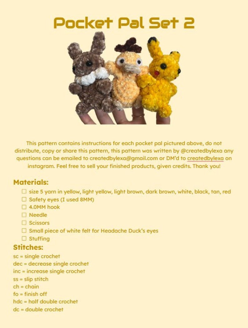 Pocket Pal Set 2 Crochet Pattern **digital Download Only** - Etsy