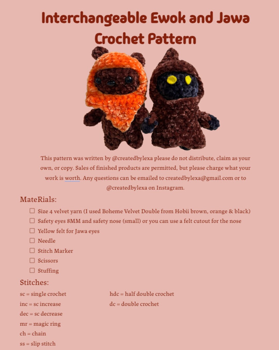 Interchangeable Ewok and Jawa Crochet Pattern **digital File Only** - Etsy