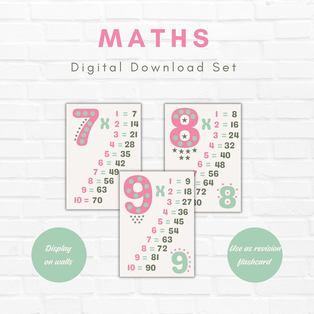 Printable Math Download for Kids | Set of 3 Math Educational 7, 8, 9 ...