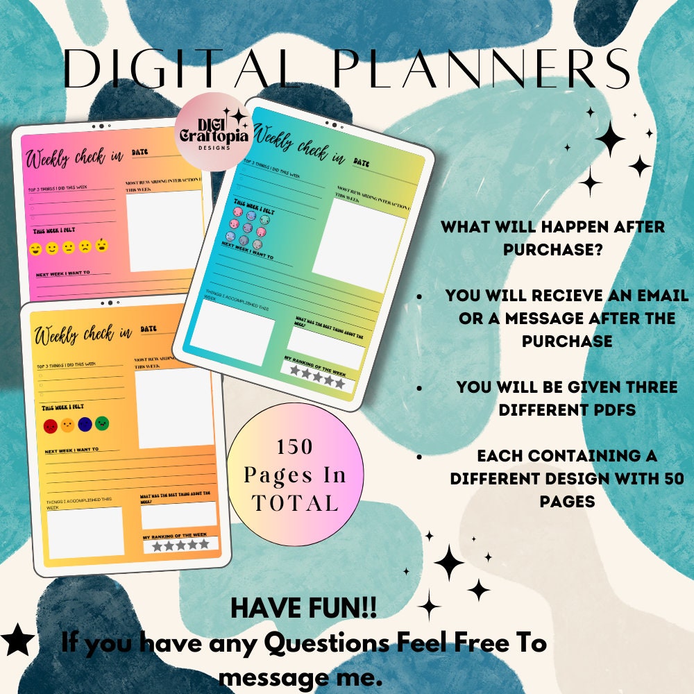 Printable Weekly Check-in Template Fillable Digital Planner - Etsy