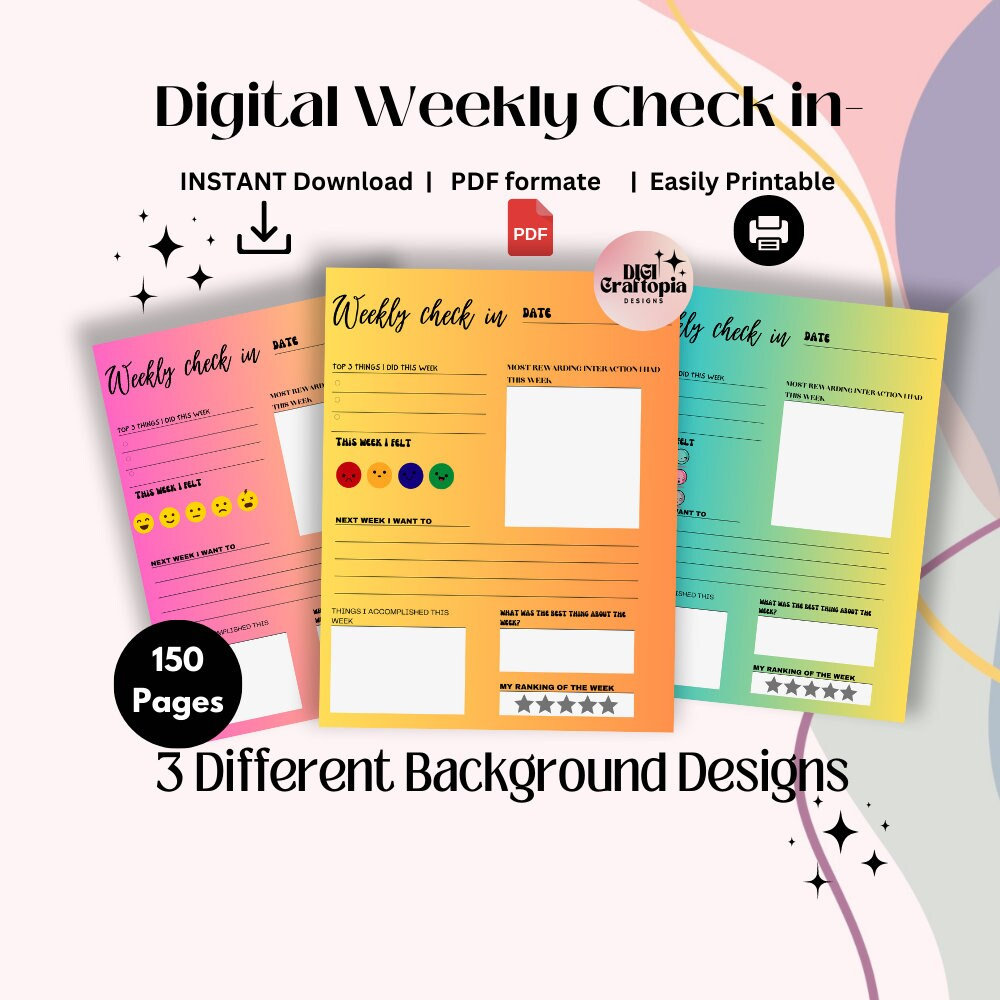 Printable Weekly Check-in Template Fillable Digital Planner - Etsy