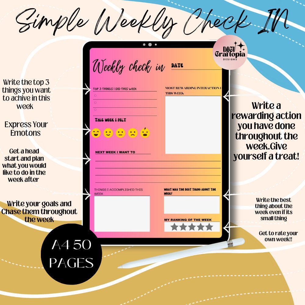 Printable Weekly Check-in Template Fillable Digital Planner - Etsy