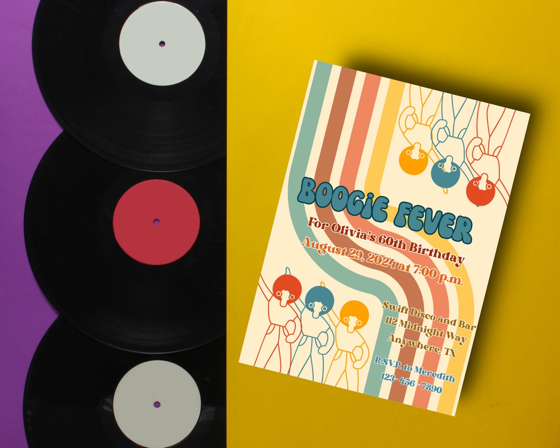 70s Boogie Fever Birthday Party Canva Invitation | Printable Instant ...