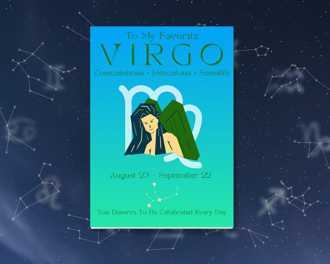 Virgo Zodiac Card Happy Birthday Canva Invitation | Printable Instant ...