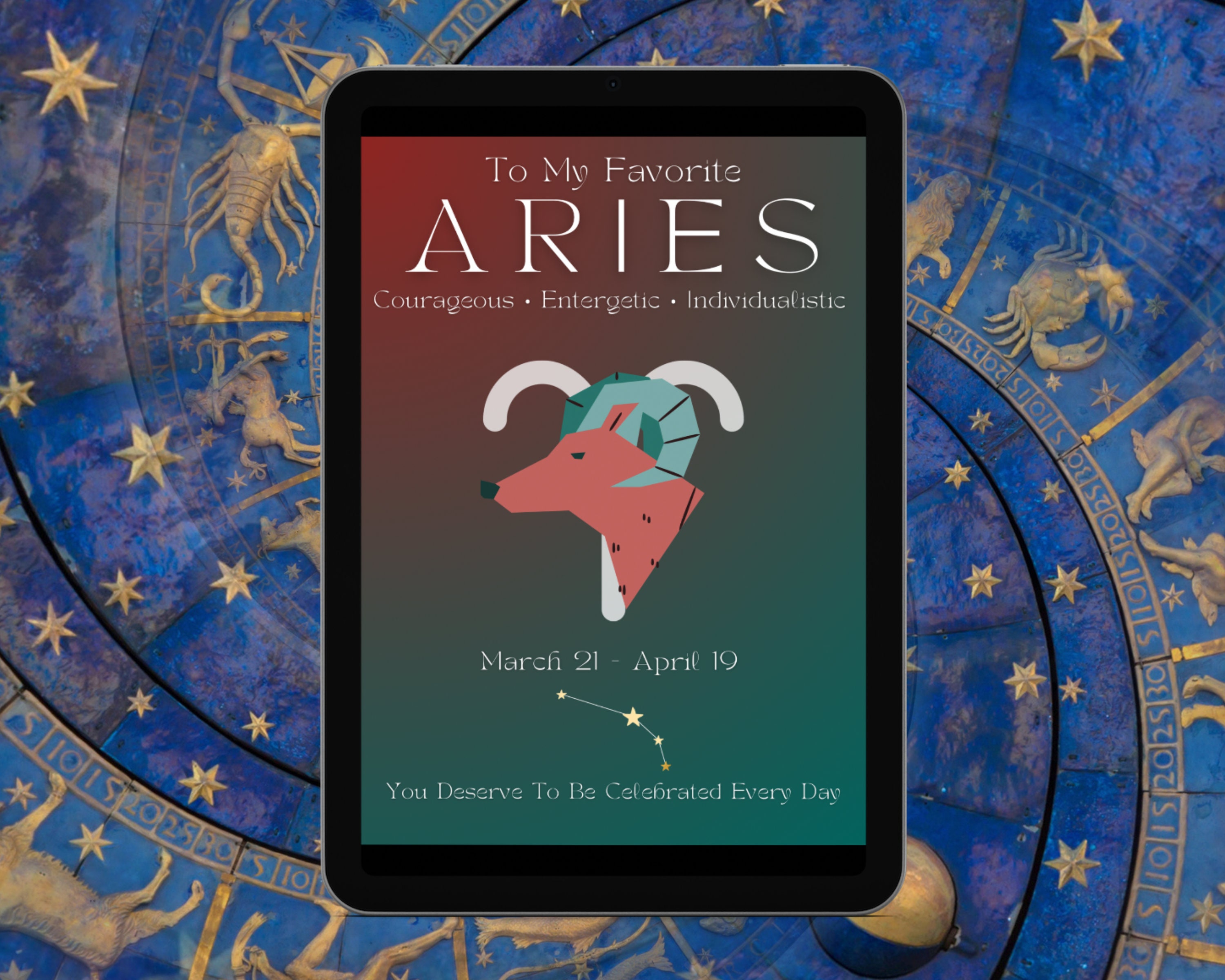 Aries Zodiac Card Happy Birthday Canva Invitation | Printable Instant ...