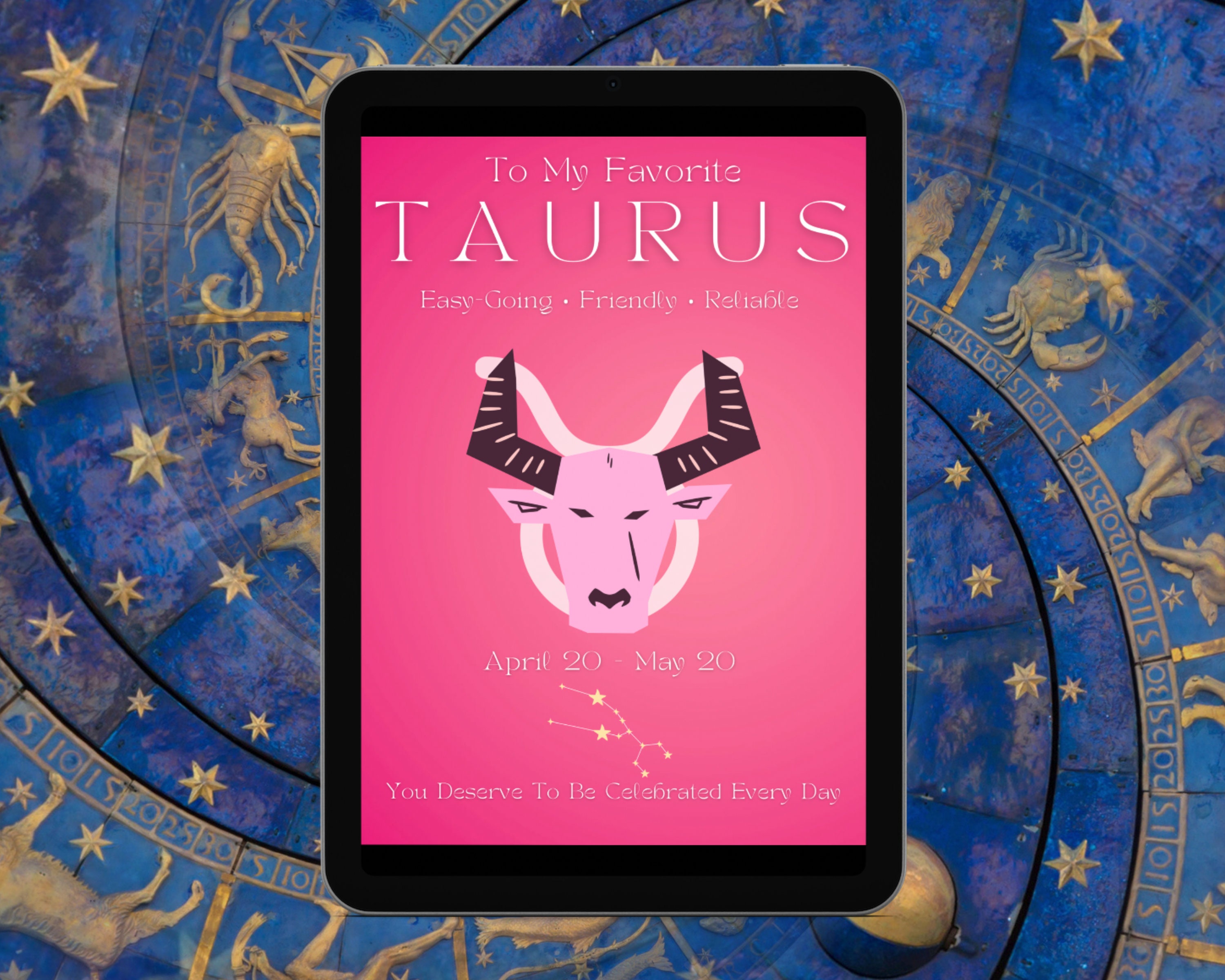 Taurus Zodiac Card Happy Birthday Canva Invitation | Printable Instant ...