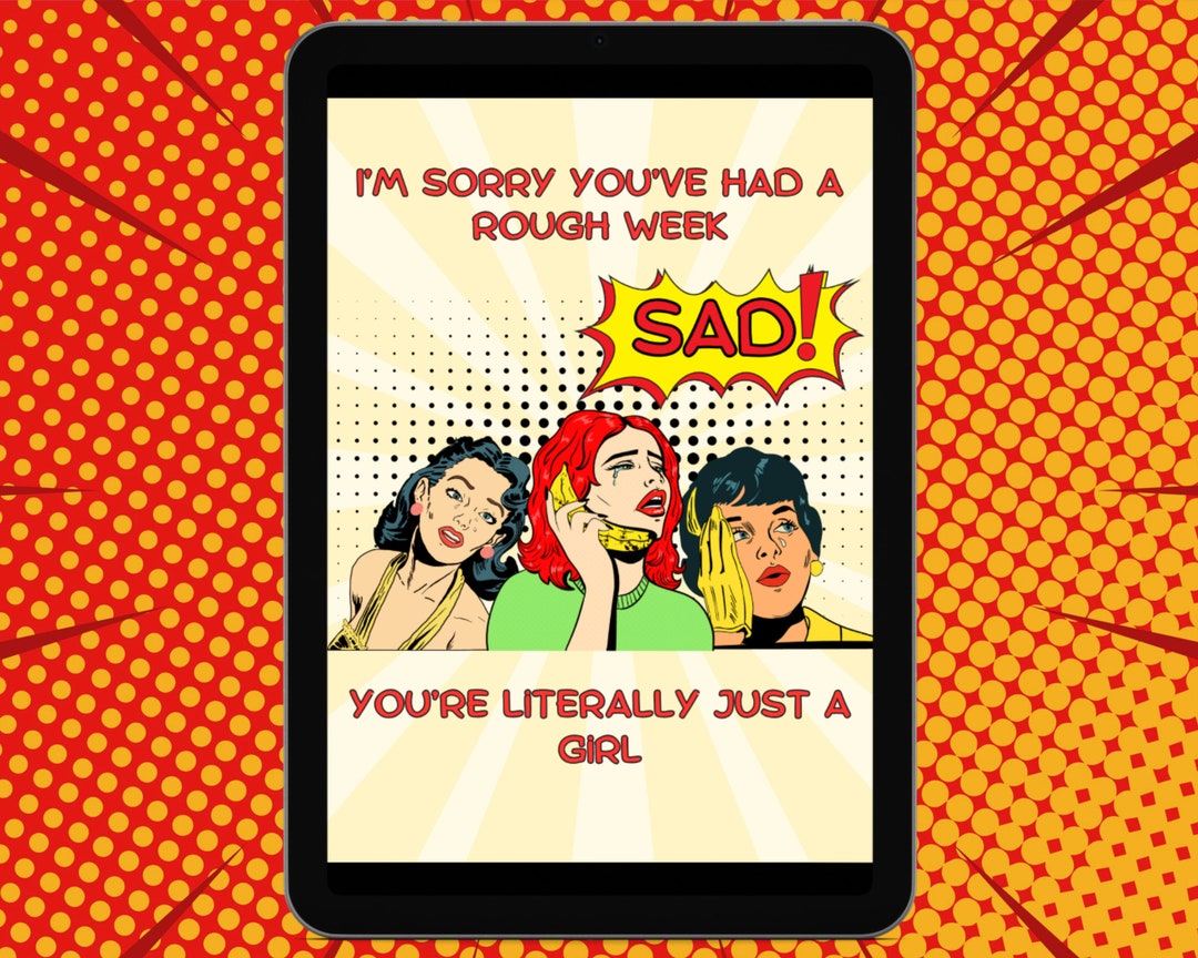 Funny Comic Just a Girl Bad Day Tough Times Canva Card | Printable ...
