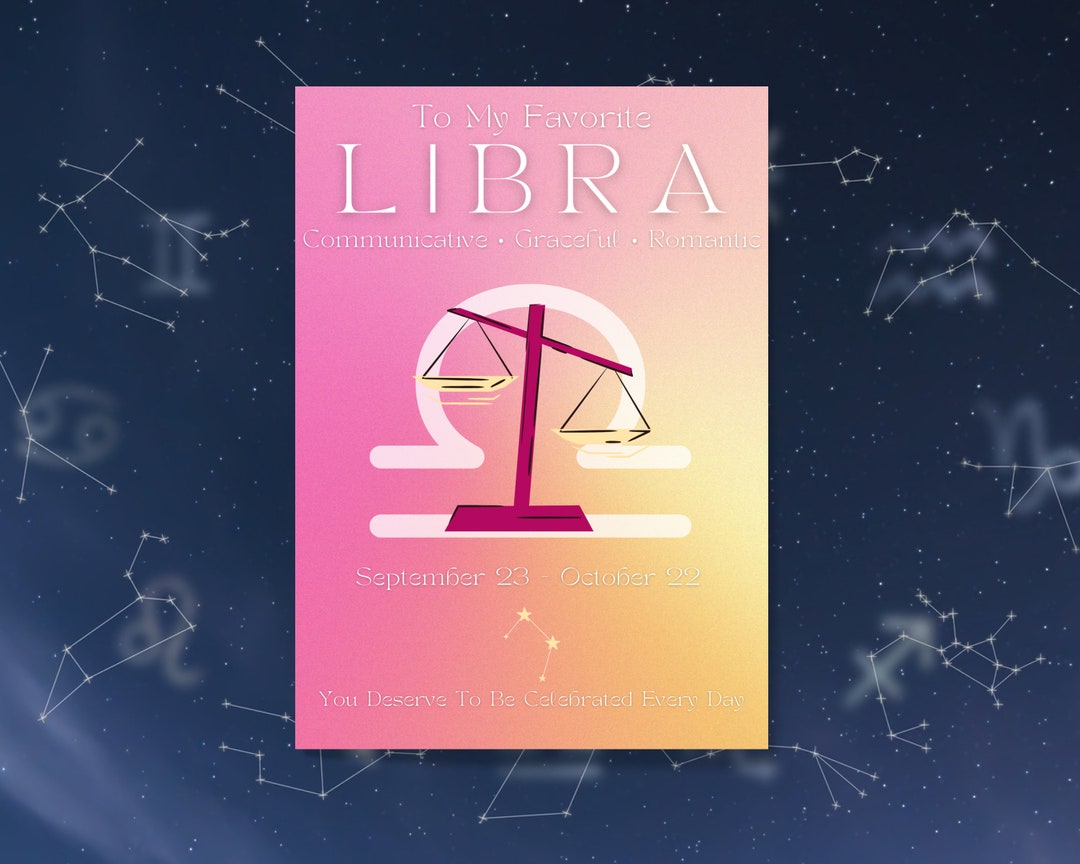 Libra Zodiac Card Happy Birthday Canva Invitation | Printable Instant ...