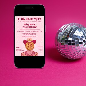 Disco Cowgirl Birthday Party Canva Invitation | Printable Instant ...