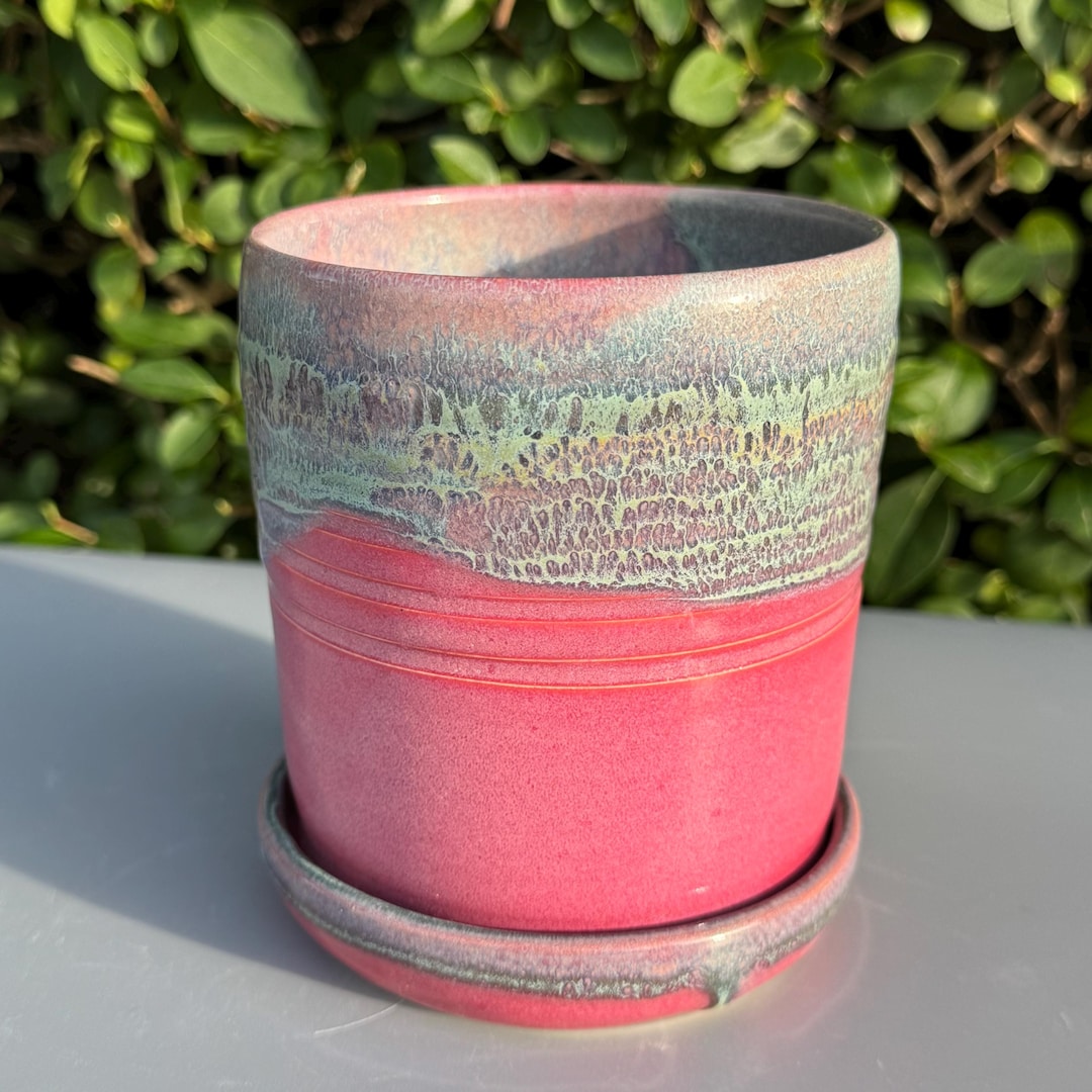 Handmade Ceramic Plant Pot With Tray, Pink - Etsy