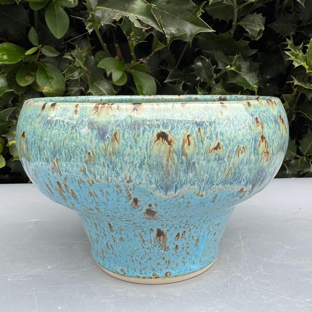 Handmade Ceramic Shelf Bowl, Pedestal Bowl, Blue, Green - Etsy