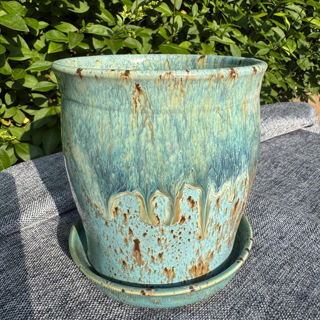 Handmade Ceramic Plant Pot With Tray, Speckled Blue - Etsy