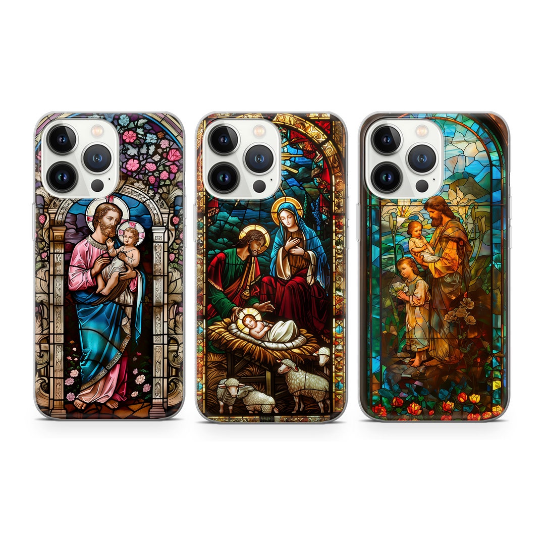 Jesus Phone Case Christian Stained Glass Cover Fit for iPhone 17 16 15 ...