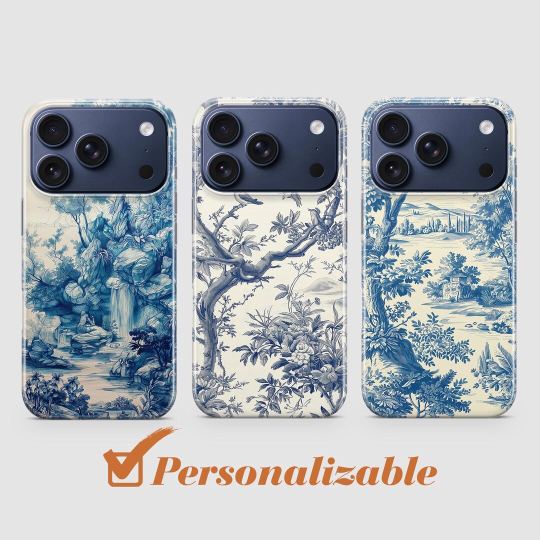 Toile Phone Case Navy Blue Art Cover Fit for iPhone 17 16 15 14 13 12 ...