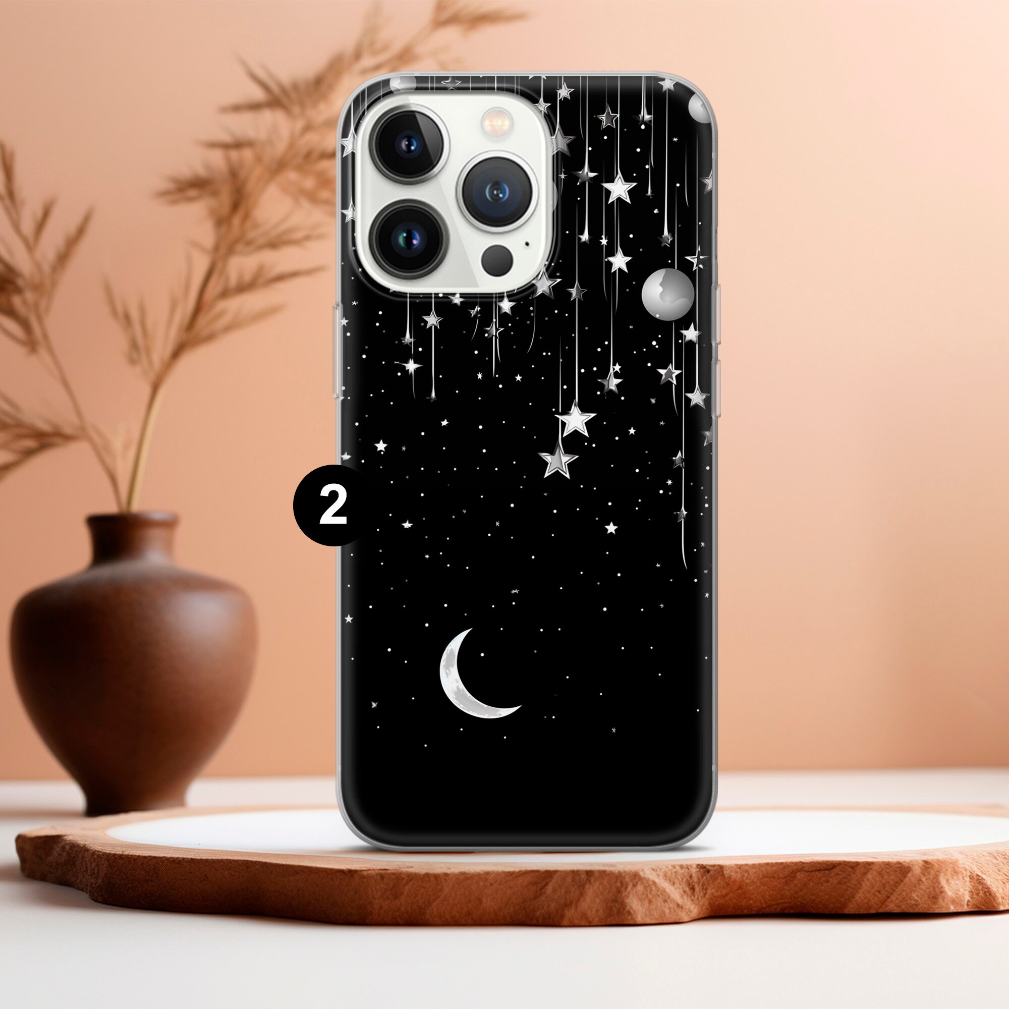 Moon Phone Case Celestial Stars Cover Fit for iPhone 17 16 15 14 13 12 ...