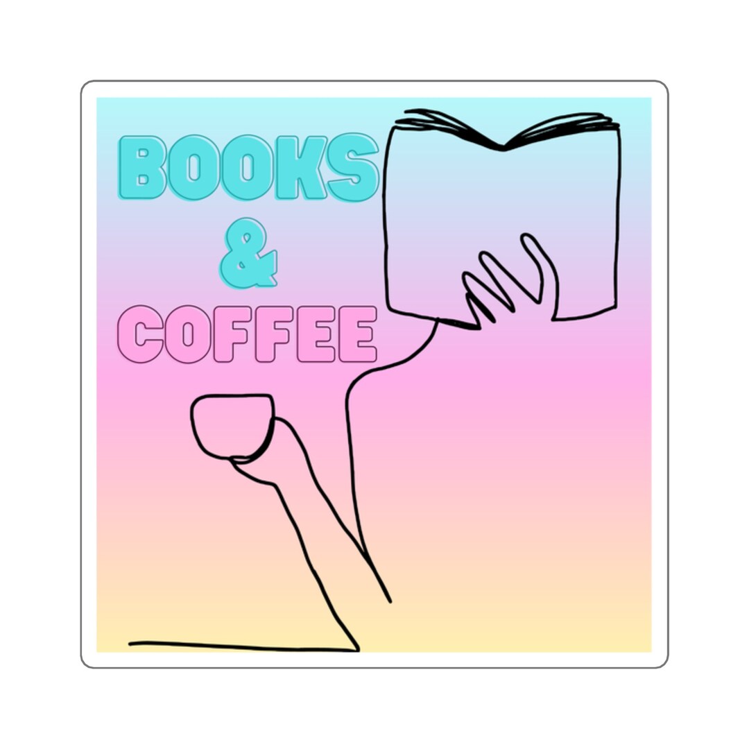 Sleek Books and Coffee Square Sticker With Stylish Line - Etsy