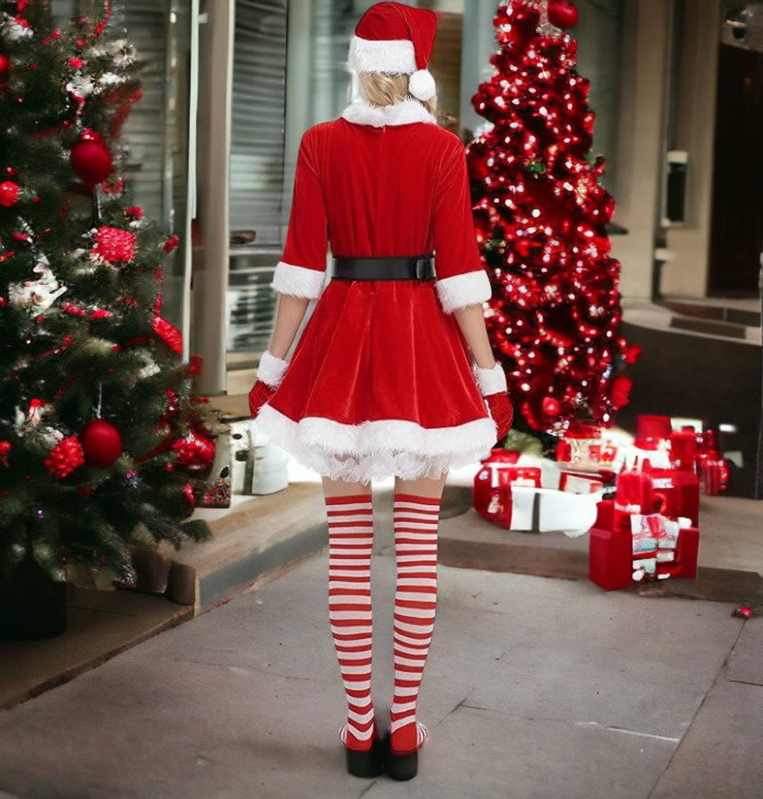 Women Christmas Costume Set Velvet Dress With Belt Striped - Etsy