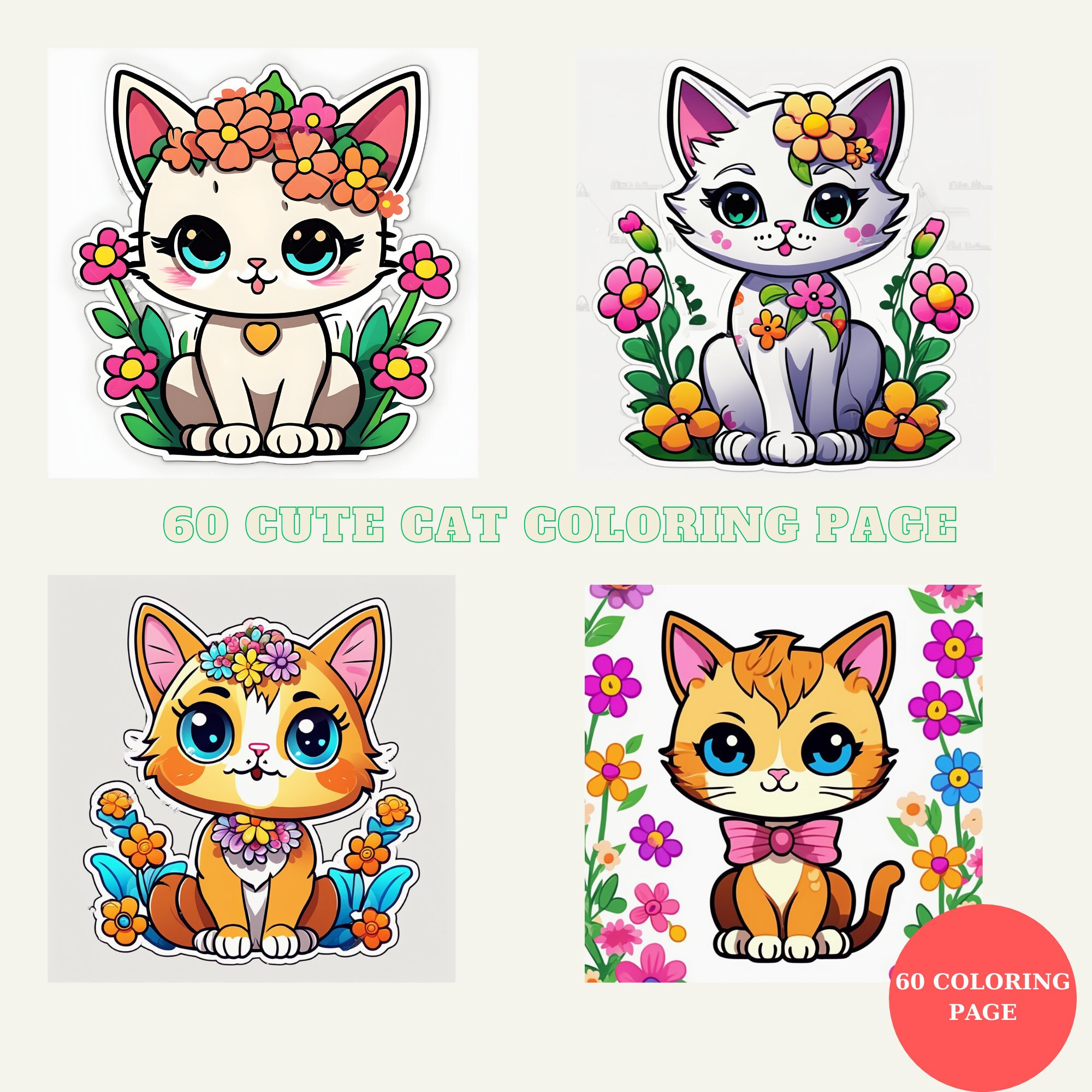 Cute Cats Coloring Book Pageskids Coloring Book Adult - Etsy