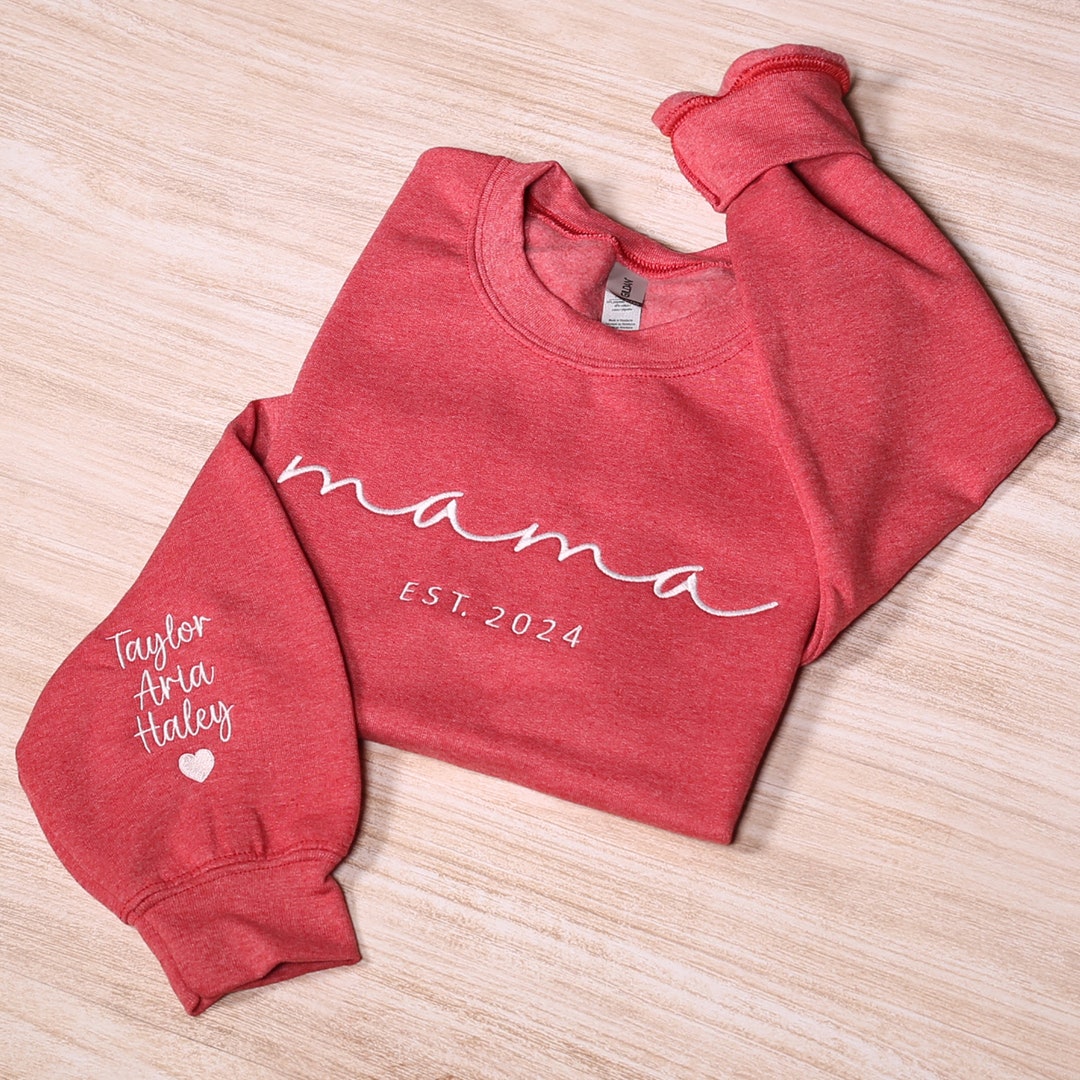 Custom Mama Embroidered Sweatshirt, Personalized Mom Hoodie With Kids ...