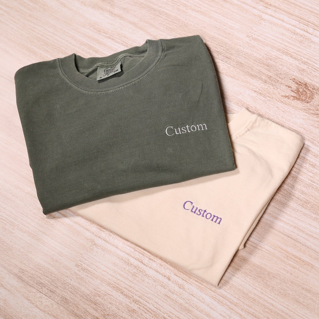 Custom Comfort Colors® Pocket Shirt, Personalized Embroidered Text ...