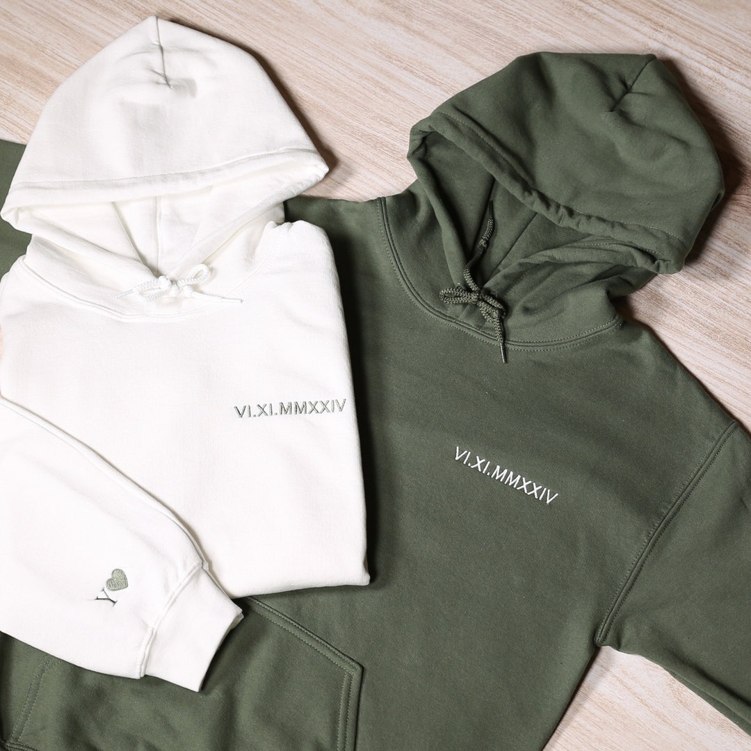 Custom Embroidered Roman Numeral Hoodie, Personalized Couples ...