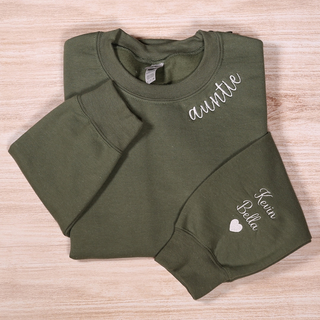 Custom Auntie Embroidered Sweatshirt With Names on Sleeve, Personalized ...
