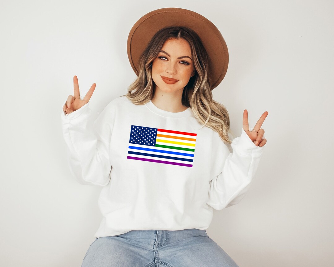 USA Rainbow Pride Flag Sweatshirt, LGBT Rights Sweatshirt, LGBT Sweater ...
