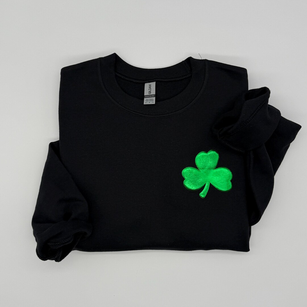 Puff Metallic Green Shamrock on Pocket Sweatshirt, 3D Embossed St ...
